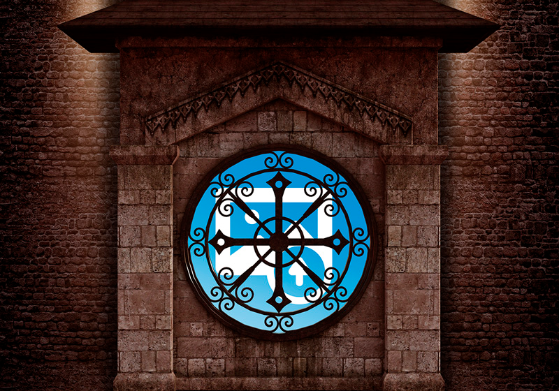 Apskritas akmeninis langas 3D sienų freska