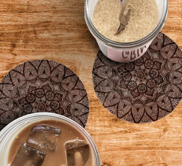 Wooden like mandala modern drink coaster - TenStickers