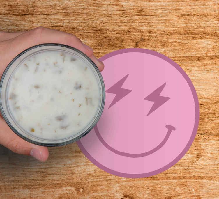 Pink lightning smiley face modern drink coaster - TenStickers