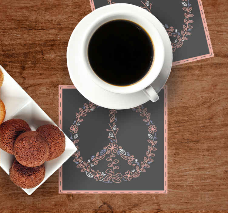 Taikos simboliai su spalvingomis gėlėmis retro padėkliukai - „Tenstickers“