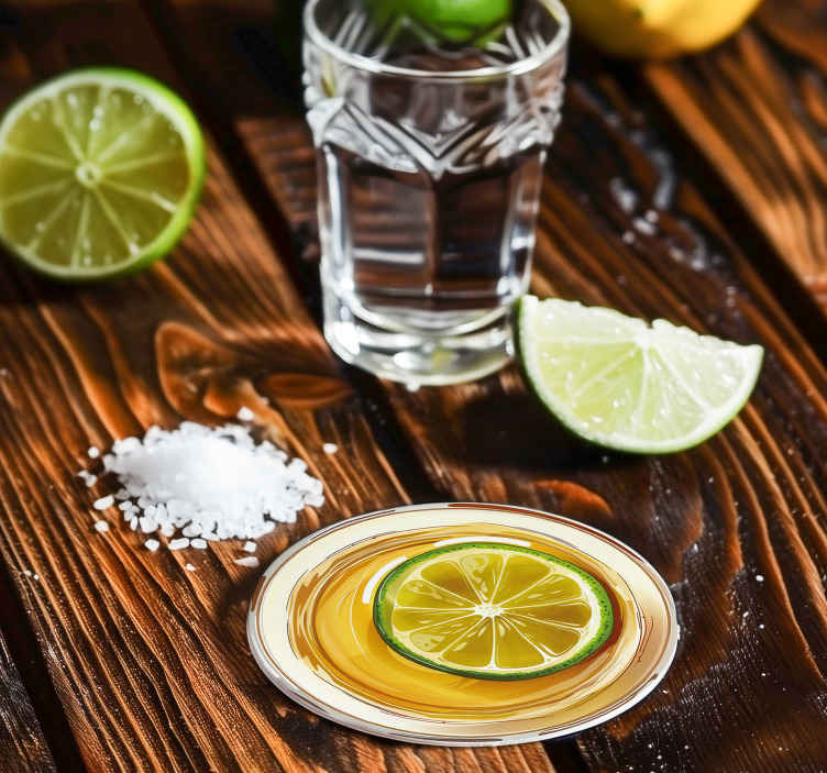Tequila with lime drink coaster