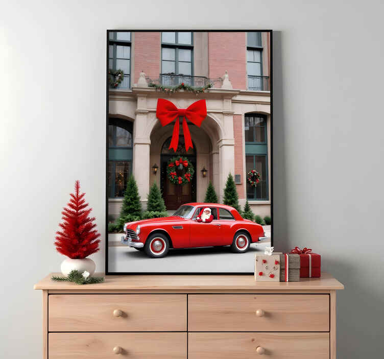 Car in the winter christmas poster
