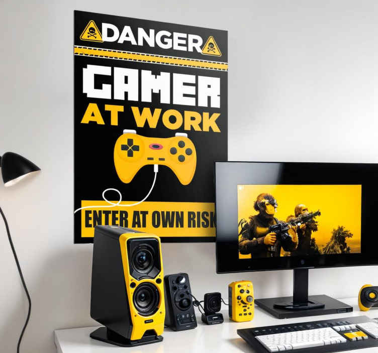 Danger gamer at work retro video game poster