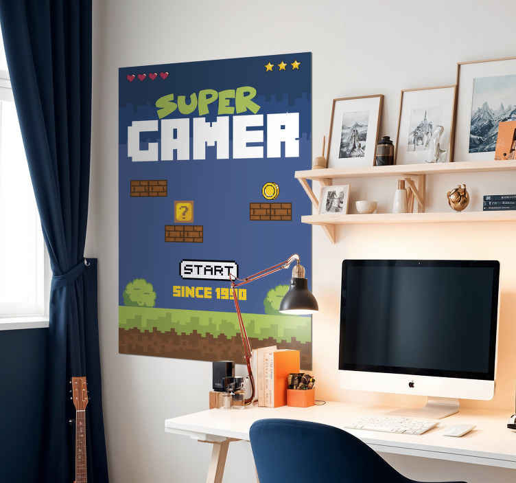 "Super gamer" retro style video game poster