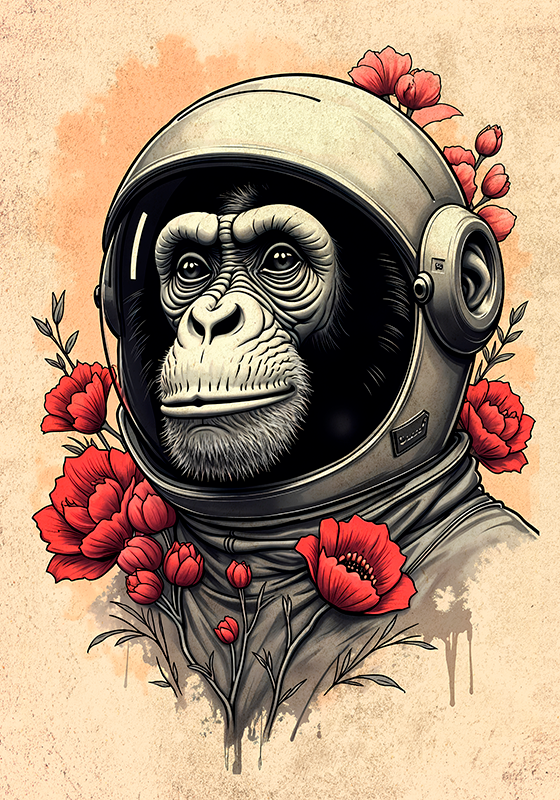 astronaut monkey artistic drawing poster