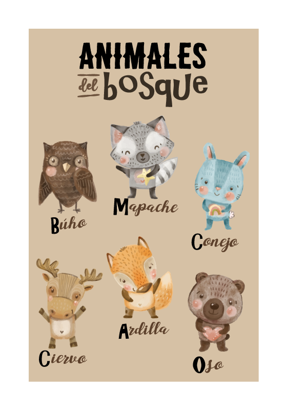Poster para dormitorio infantil animales del bosque - TenVinilo
