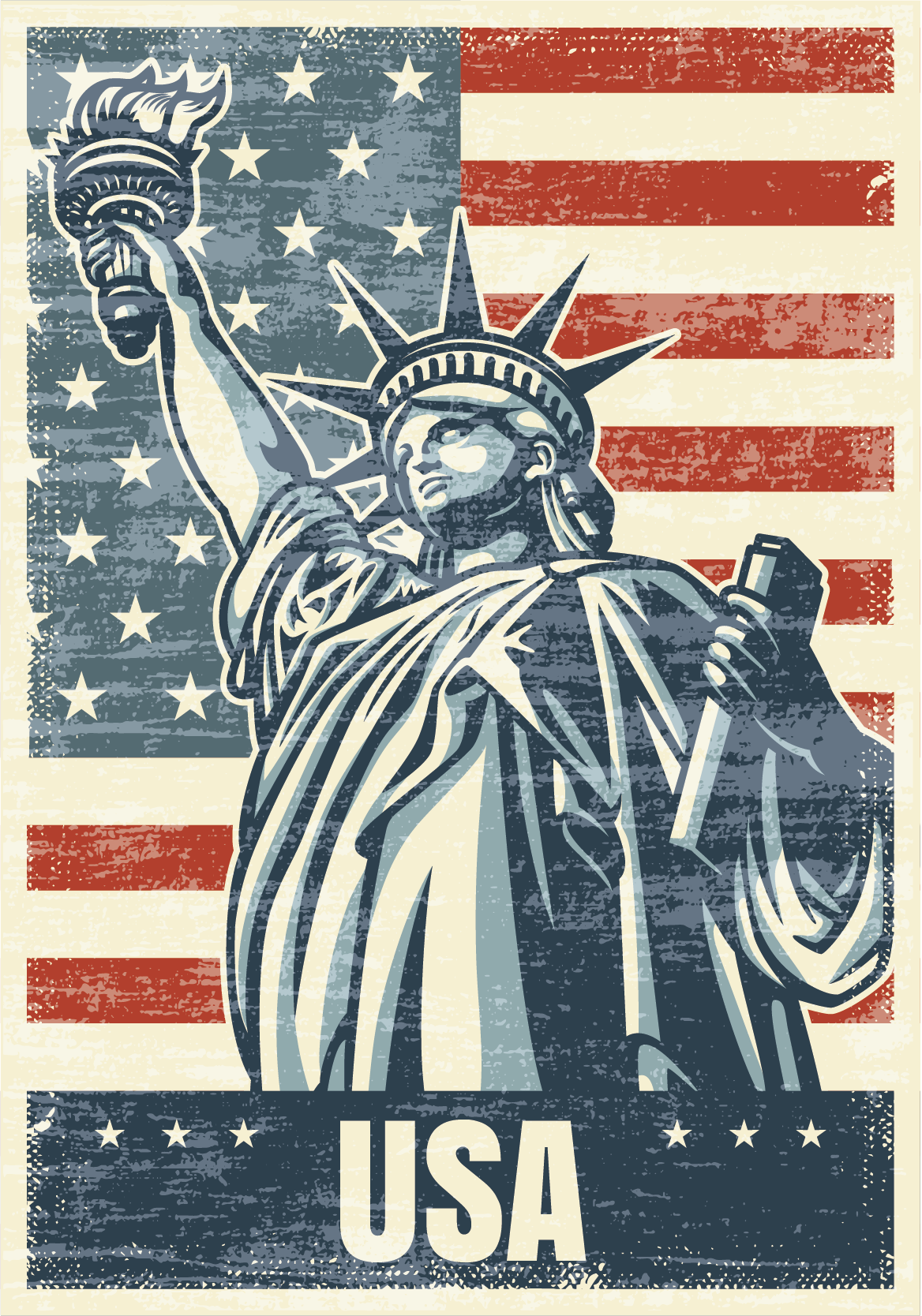 USA vlag met vrijheidsbeeld poster - TenStickers