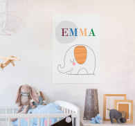 Aanpasbare naam poster met baby olifant - TenStickers