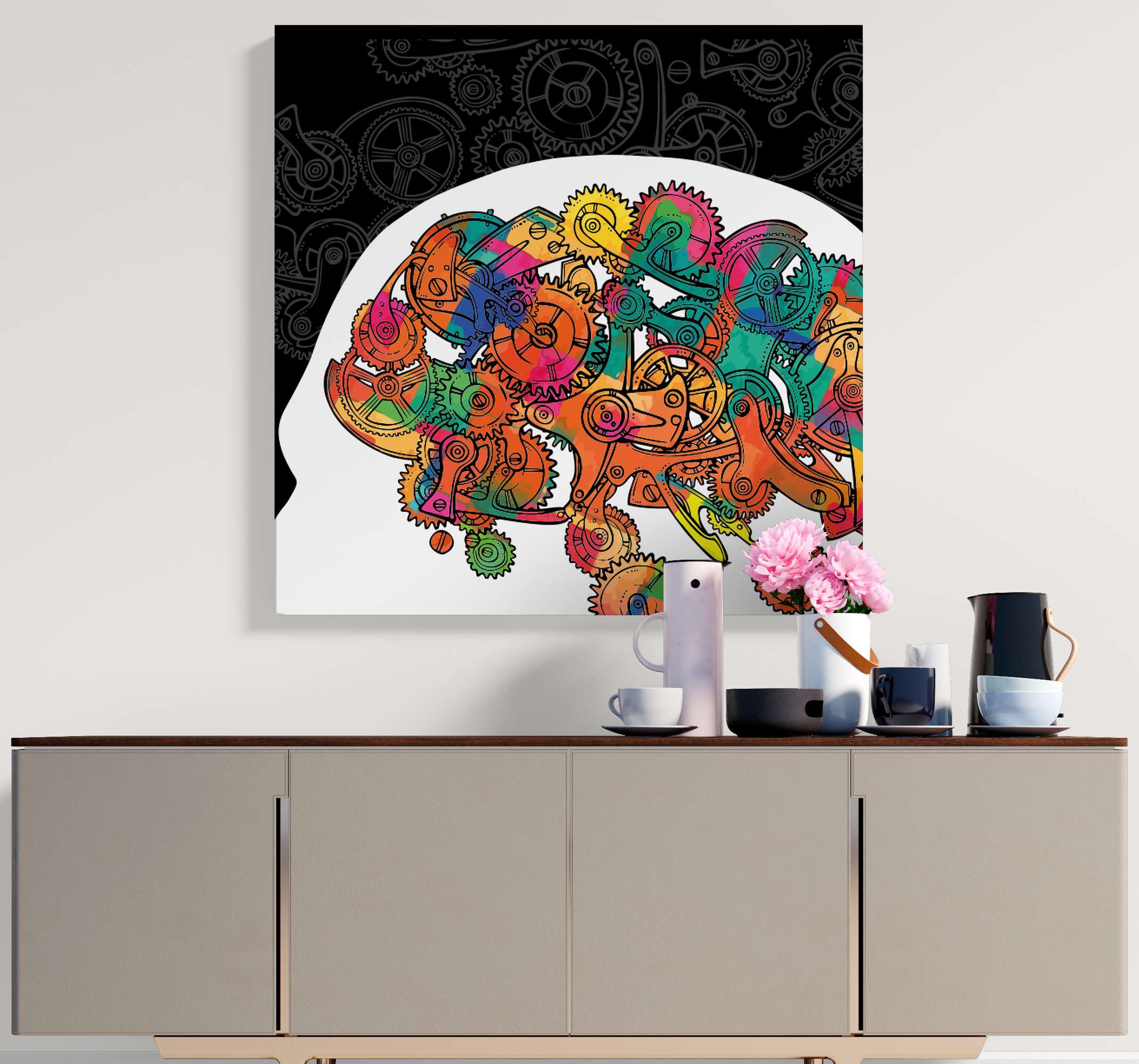 Roți dințate creier abstract artă de perete - TenStickers
