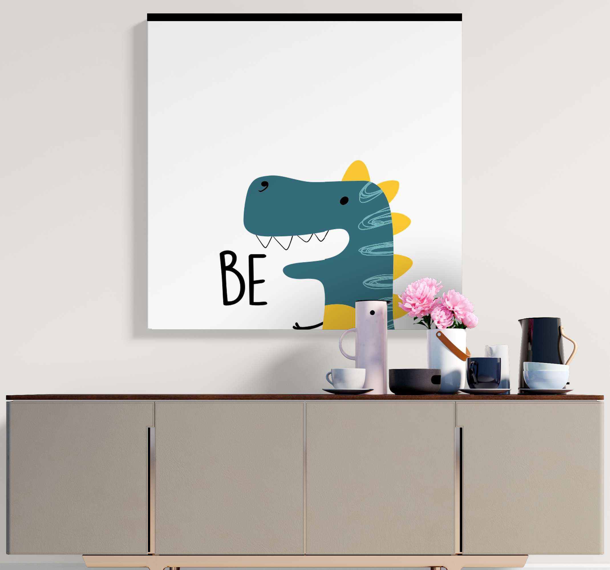 Scandinavische canvas schilderij Dinosaurus wees dapper - TenStickers