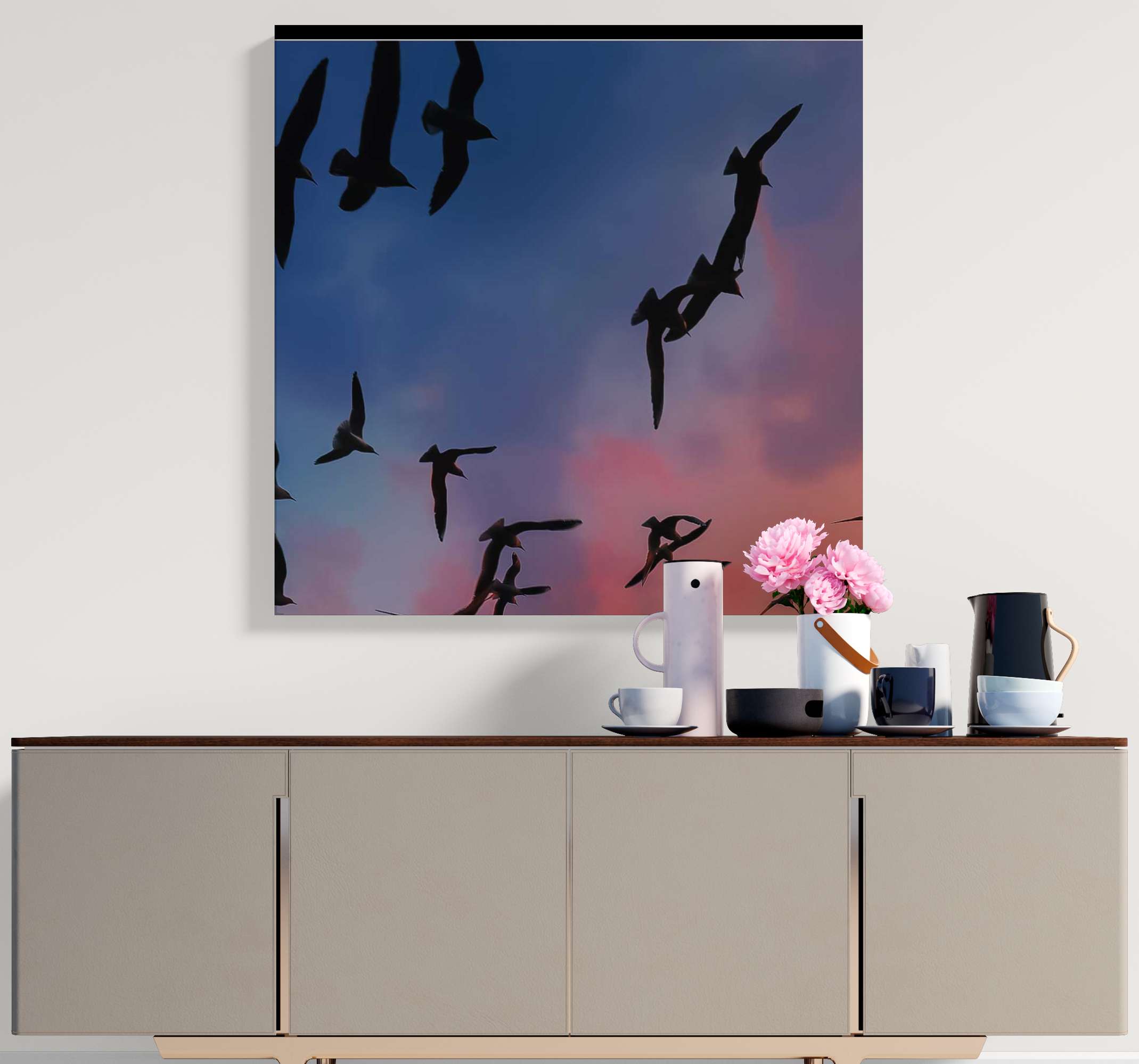 Ptice koje lete na nebu cvjetaju platno - TenStickers