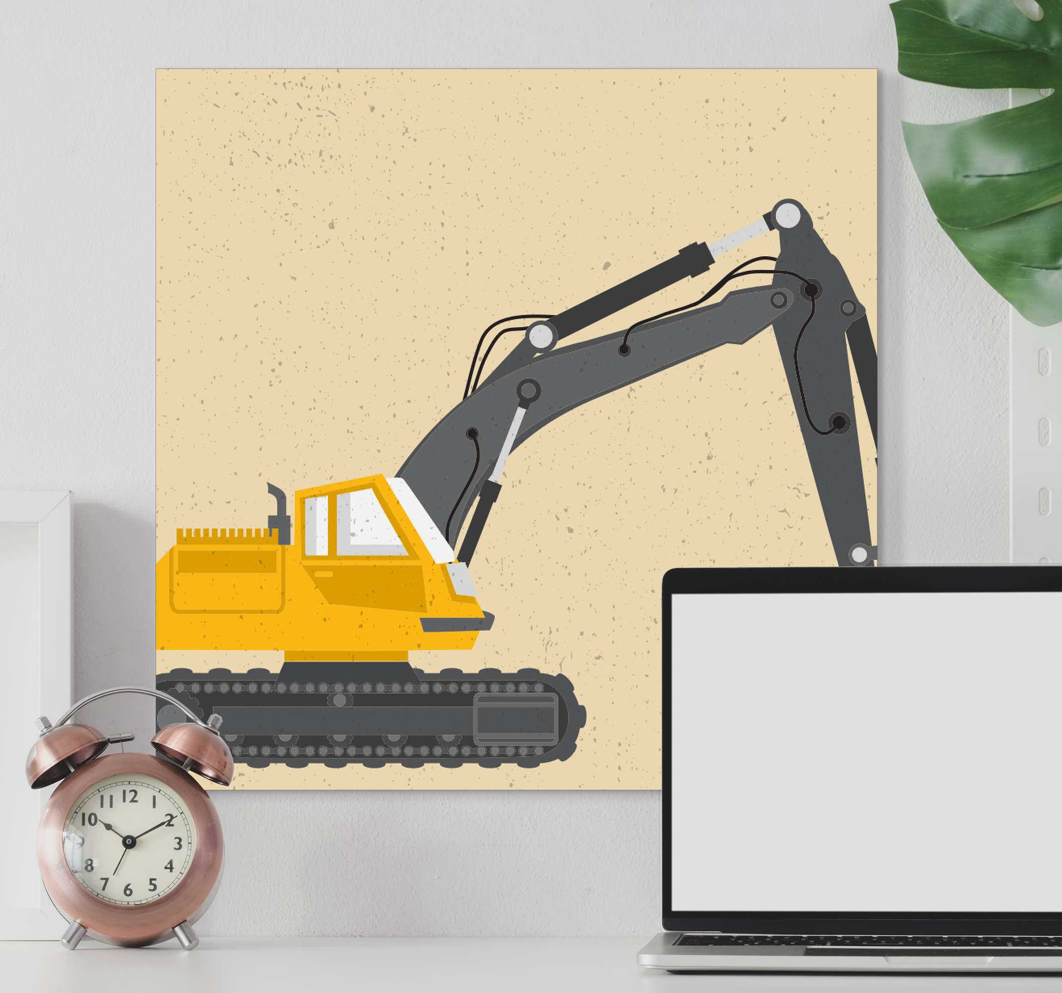 žuti bager crtež rasadnik platno - TenStickers