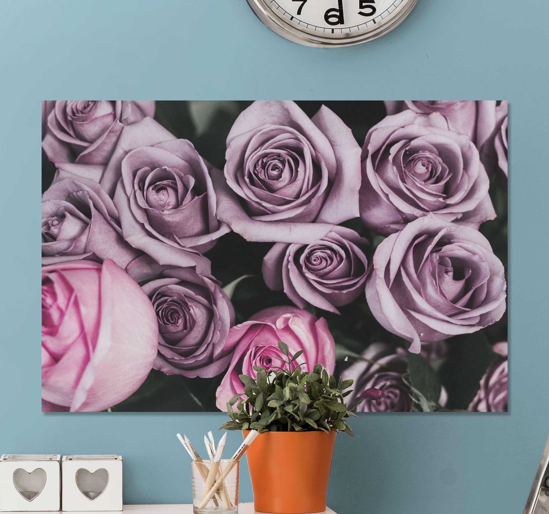 Rosa roser design blomste lerretsbilde - Tenstickers