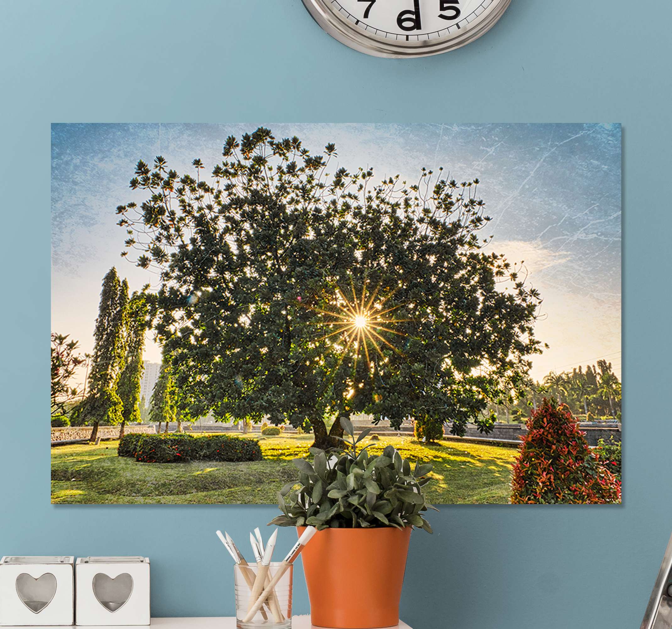 Solig sommar grön park landskap väggcanvas tavla - Tenstickers