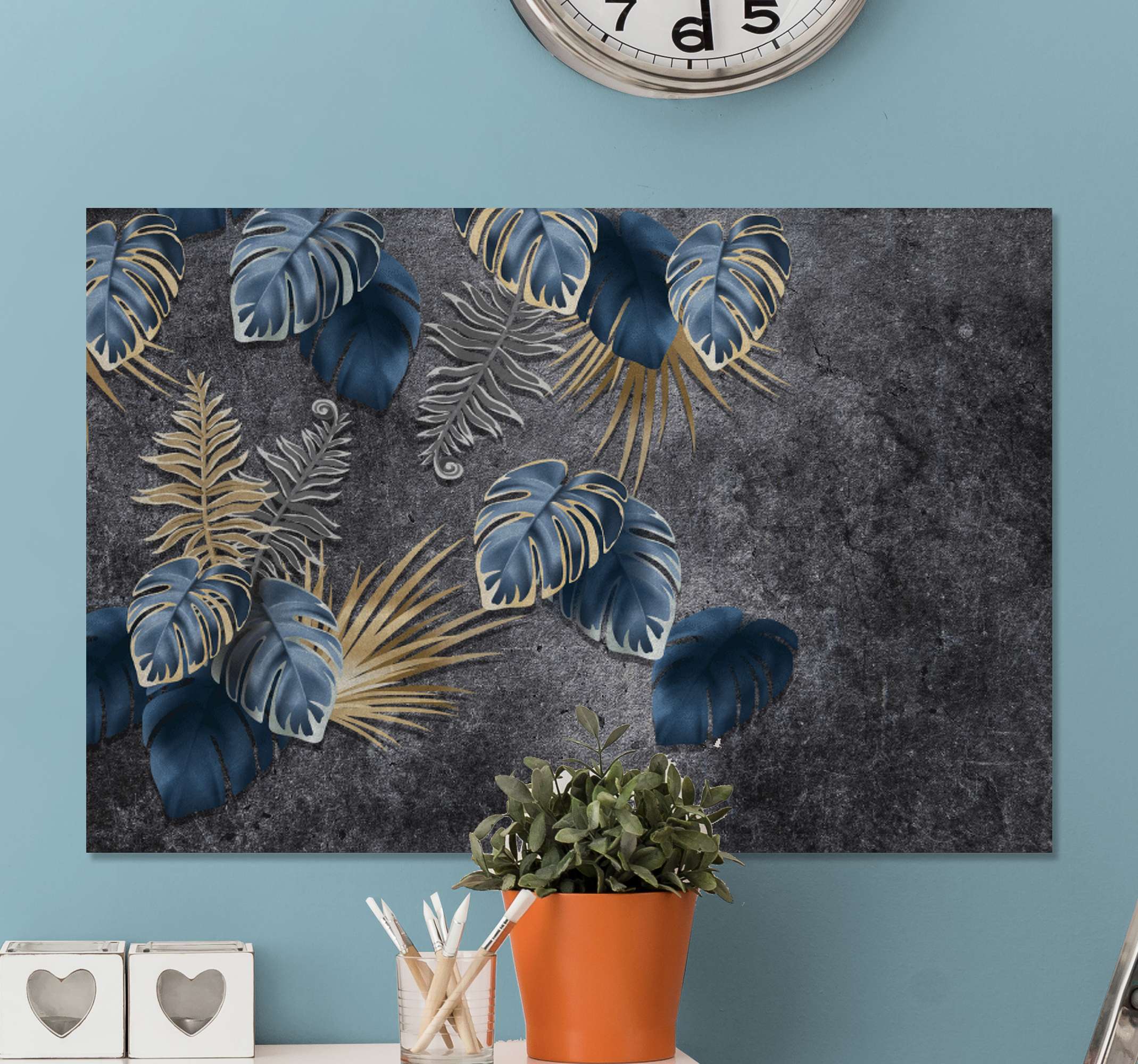 Tableau en 3d Effet de plantes 3d sur béton - TenStickers