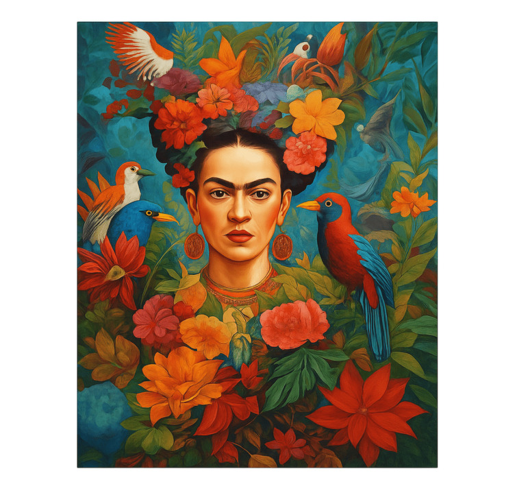 Cuadro arte frida kahlo, aves exóticas