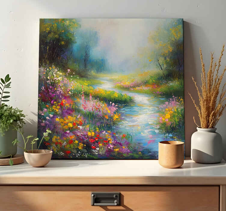Forest river landscape canvas