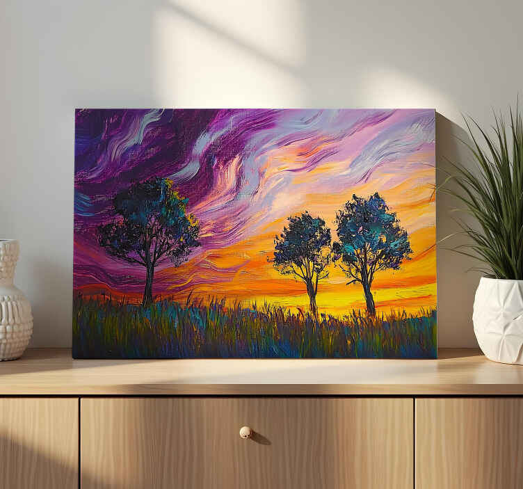 Kleurrijke lucht en bomen Canvas landschap