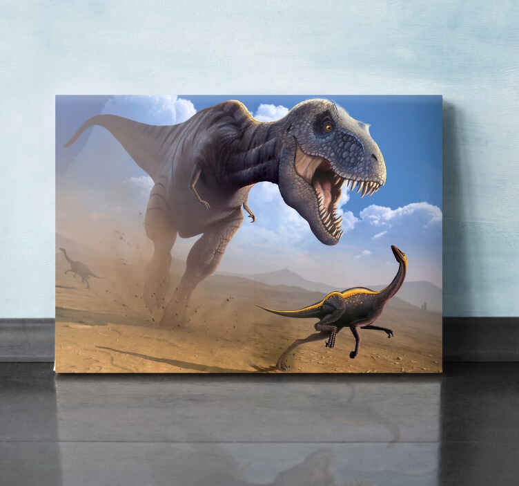 Tableau dinosaures chasse au t-rex