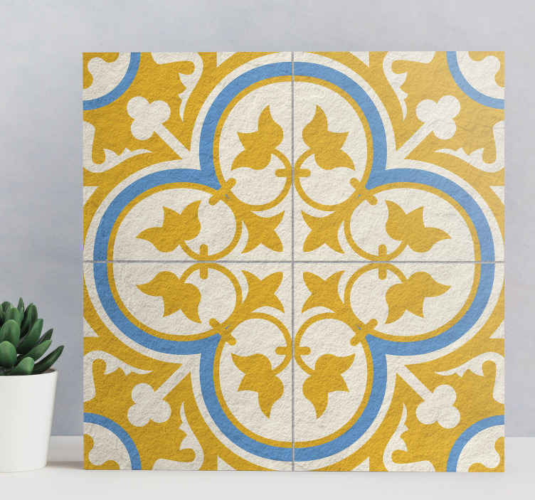 yellow hydraulic tile retro canvas - TenStickers