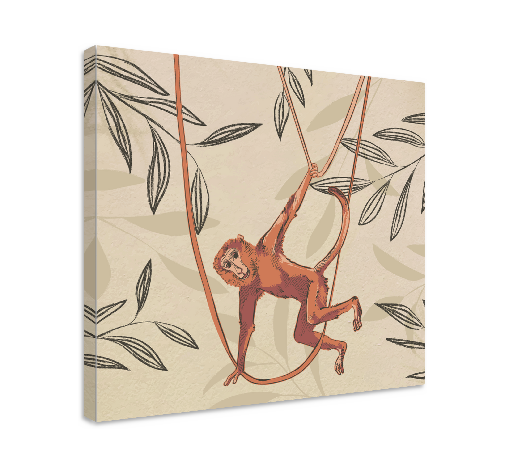 Cuadro infantil Bebé mono columpiándose en una planta - TenVinilo