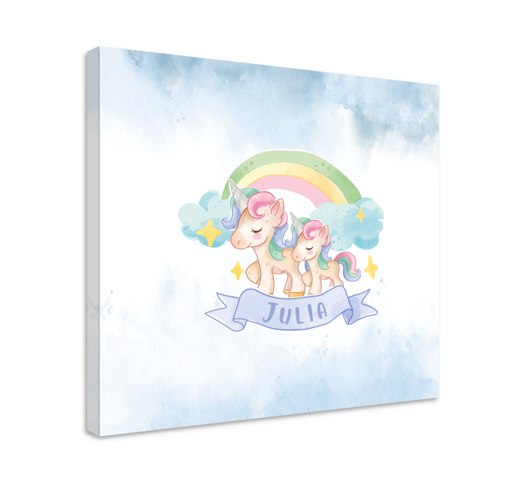 Happy unicorns over a rainbow customisable canvas prints - TenStickers