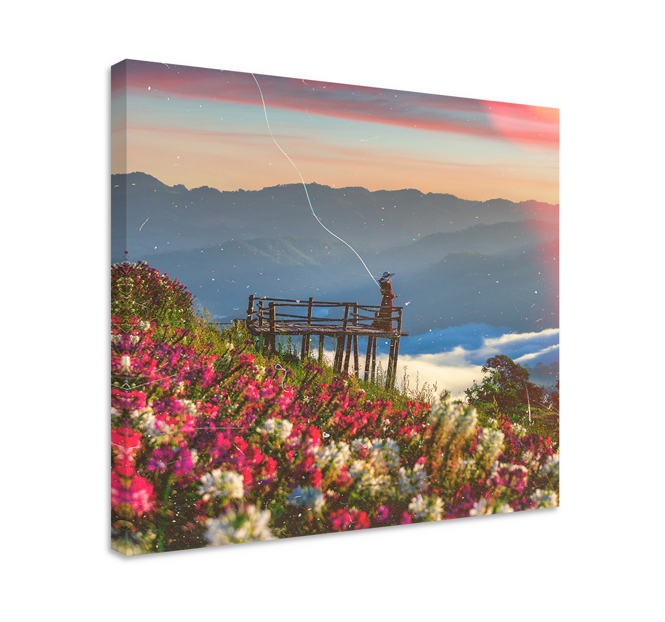 Pige i vintage have-cottagecore-stil landskabsvæglærred - TenStickers