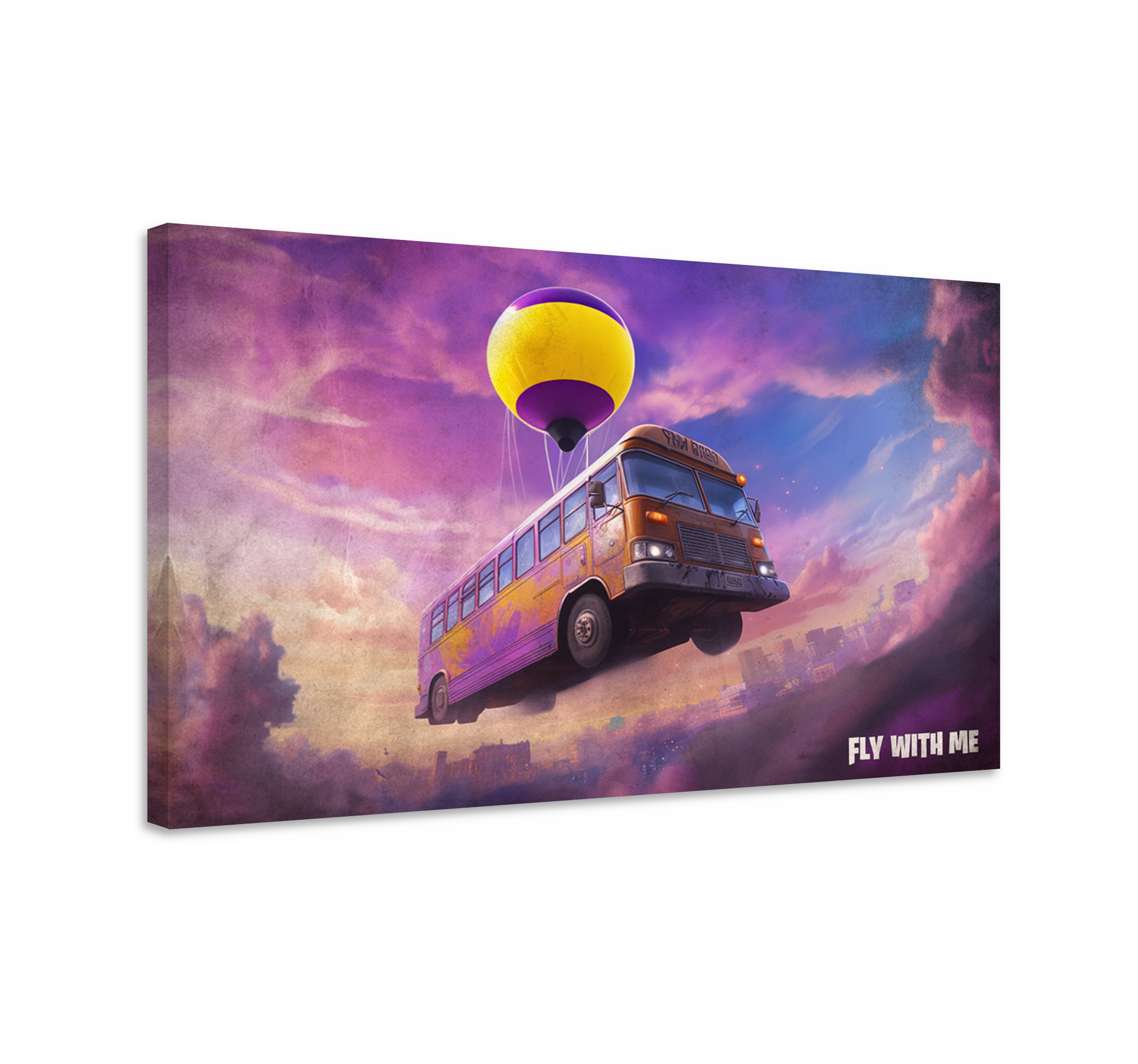 Flying bus scene framed gaming wall art - TenStickers