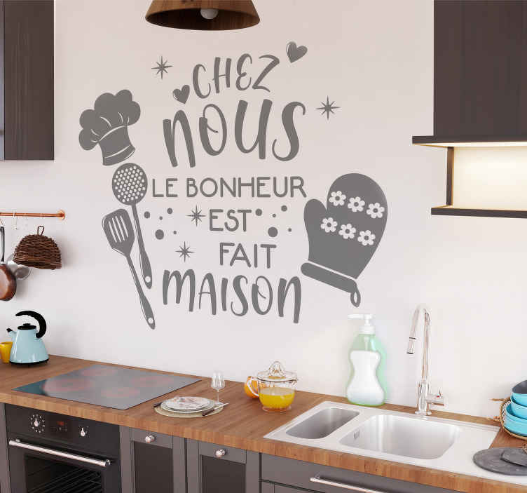 Sticker cuisine recette citation le bonheur est fait maison