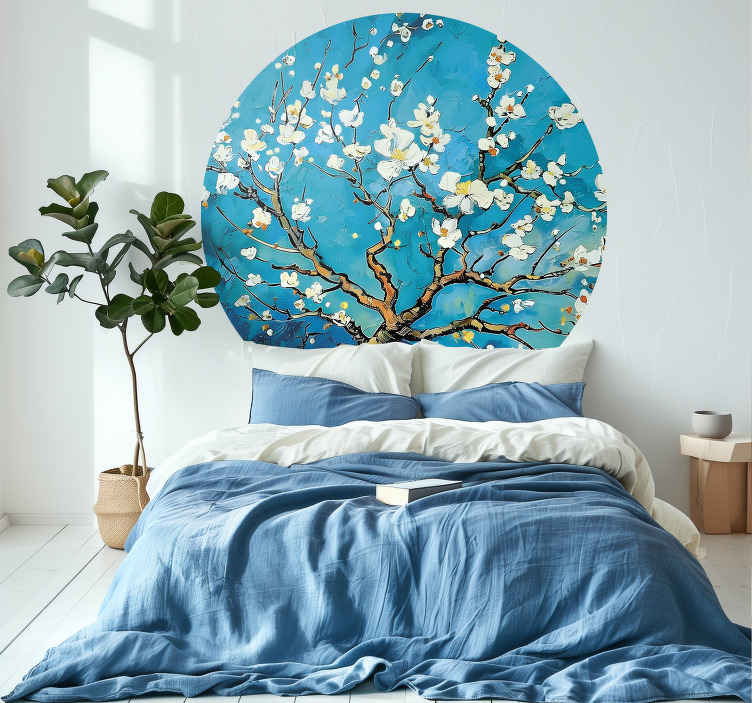 Round blue design of flowers wall sticker for bedroom