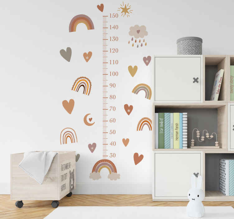 Rainbows and hearts height chart wall sticker