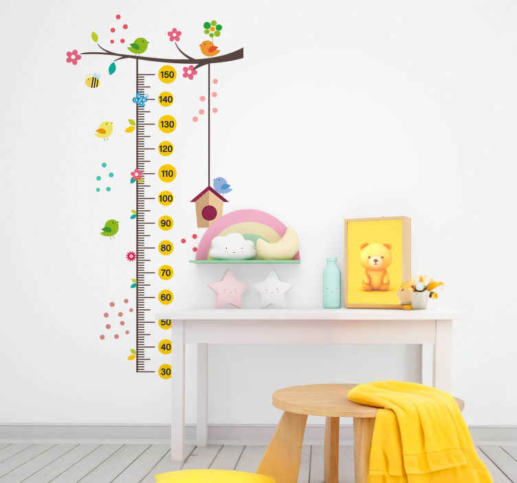 Floral birdhouse height chart wall sticker
