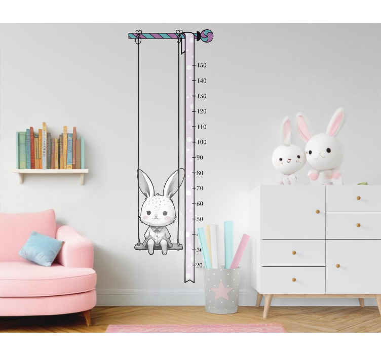 Bunny on swing height chart wall sticker