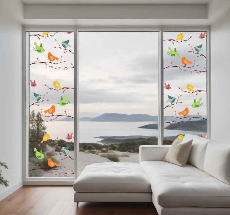 Birds on pink branch window sticker