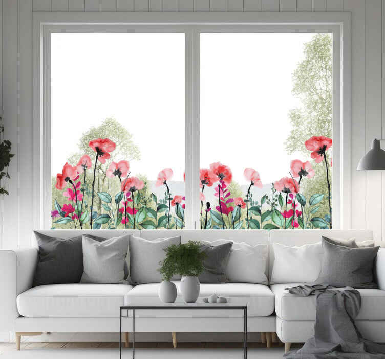 Flowering poppies window sticker