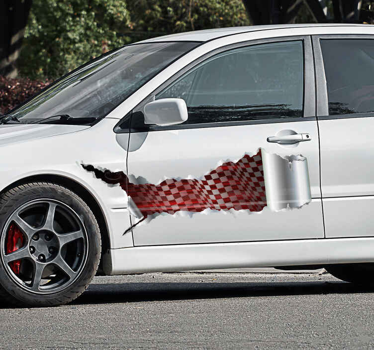 Torn metal sheet racing car sticker