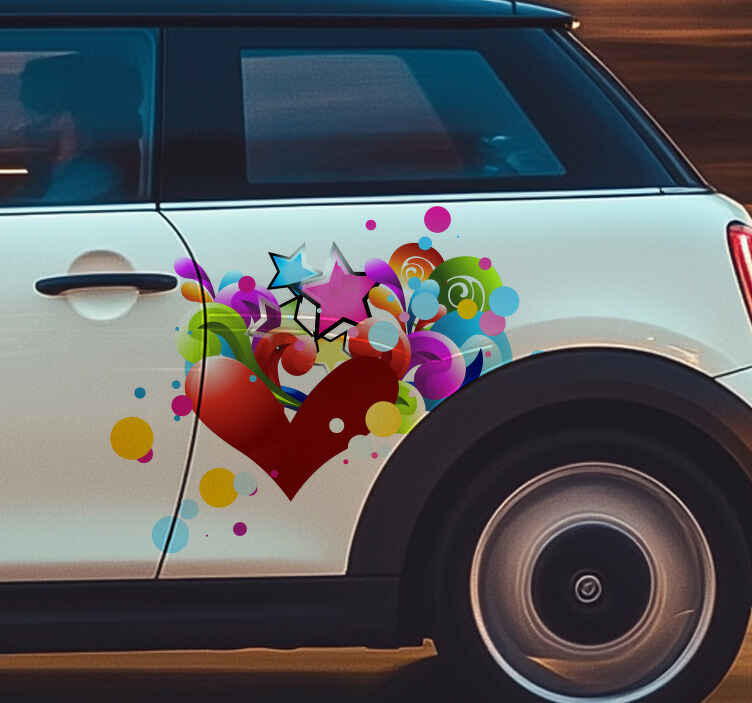 Colorful abstract shapes with heart car sticker