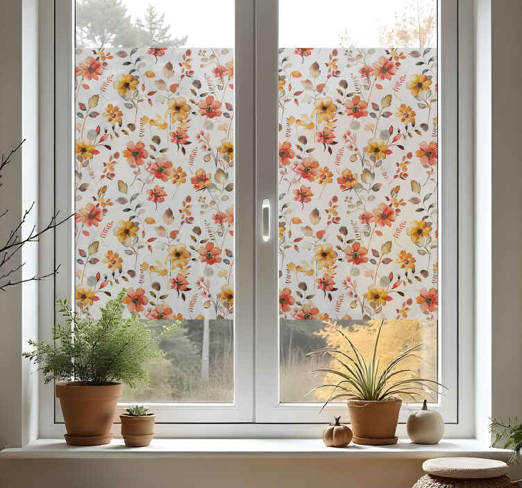autumn flowers pattern window sticker