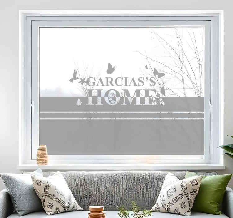 text with plants window sticker