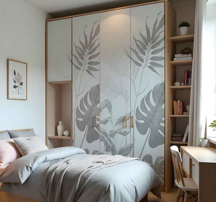 sticker pour porte placard plantes noires et blanches