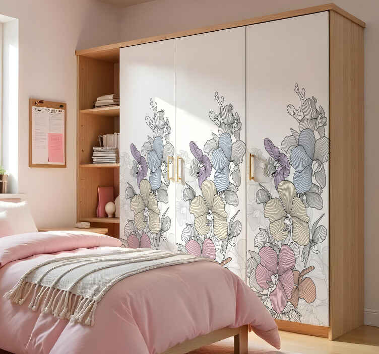color line flowers furniture sticker