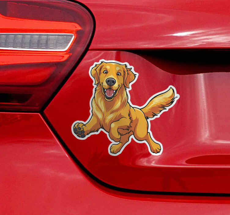 Playful golden retriever car sticker