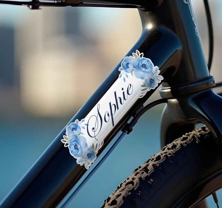 blue flowers Bike name sticker