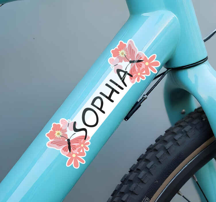 Happy butterfly and flower Bike name sticker