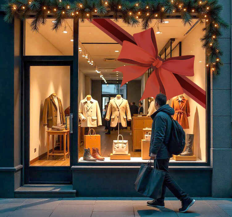 corner red ribbon shop window sticker