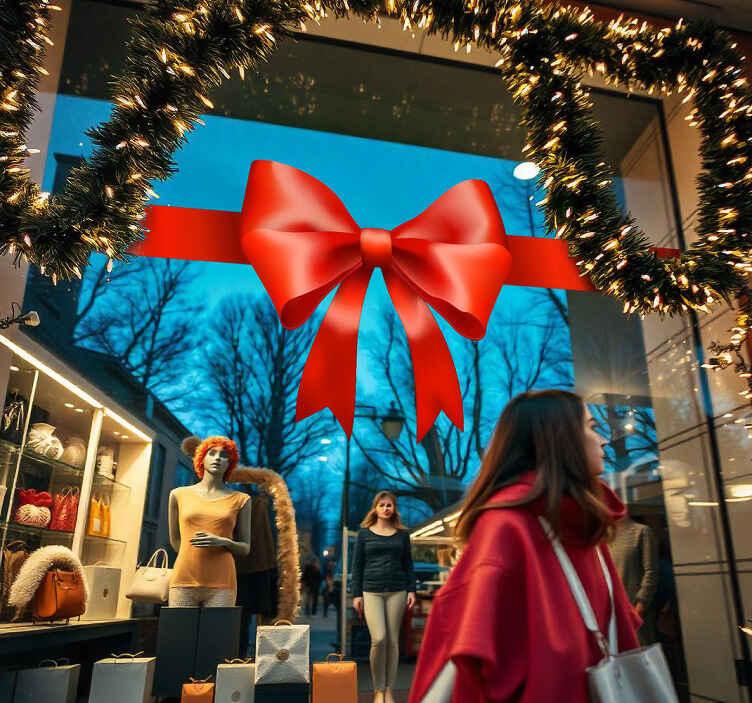 red gift bow shop window sticker