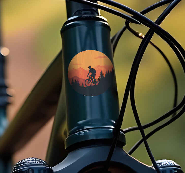 Oranje zonsondergang fiets sticker