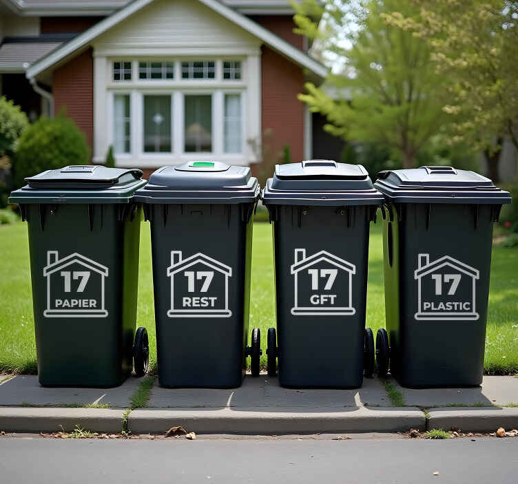 Huisnummer huis met scheiding container sticker