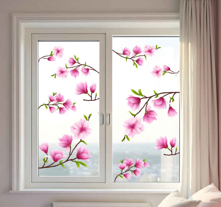 Colorful magnolia flowers window sticker