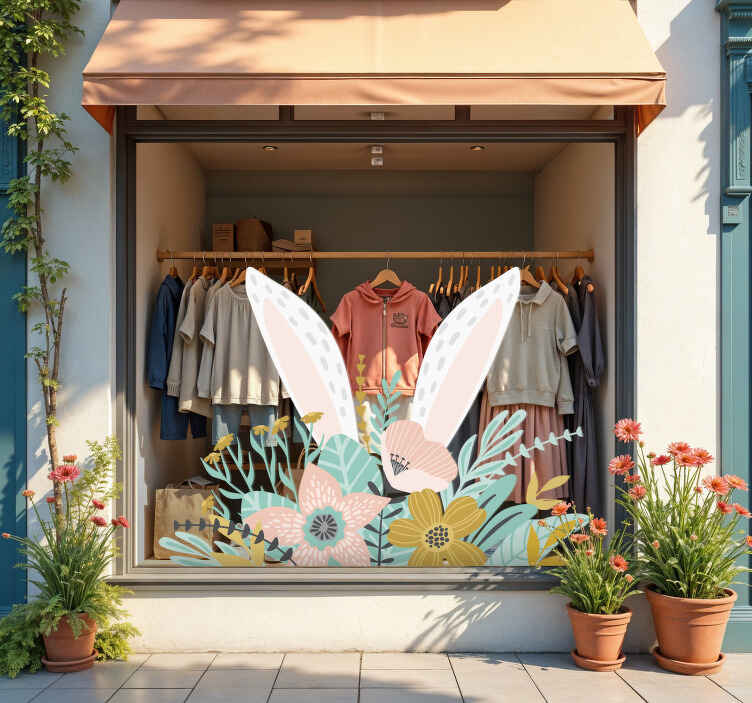 Bunny ears and plants shop window sticker